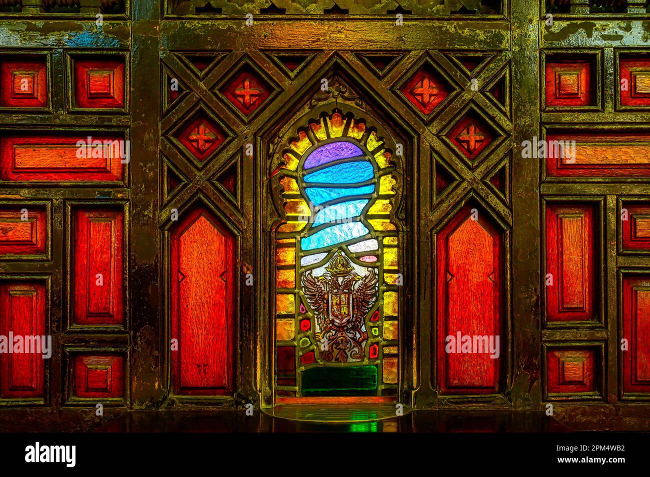 Small stained glass closing the ticket sales window. antique ...