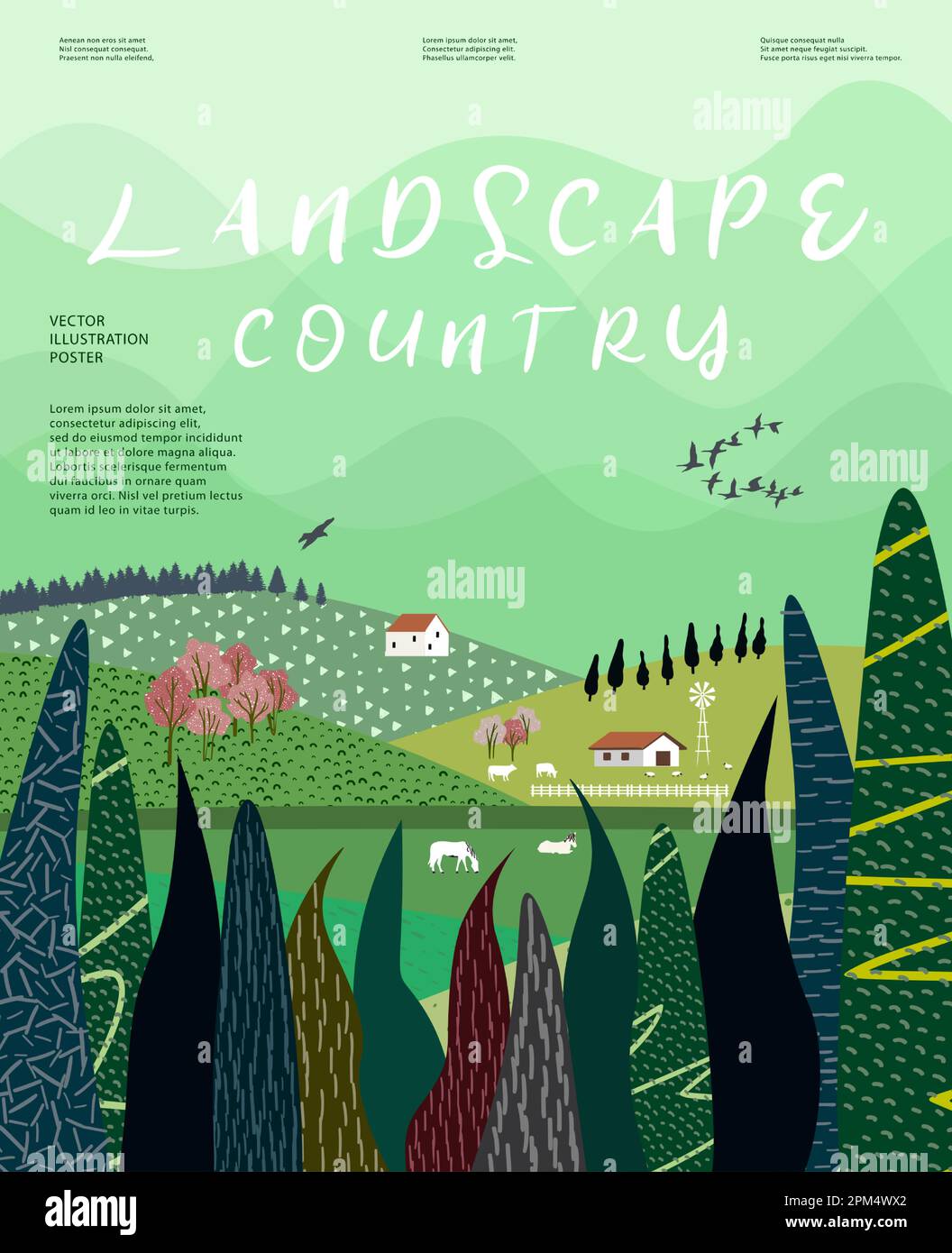 Beautiful countryside, nature and landscape. Vector illustration of ...