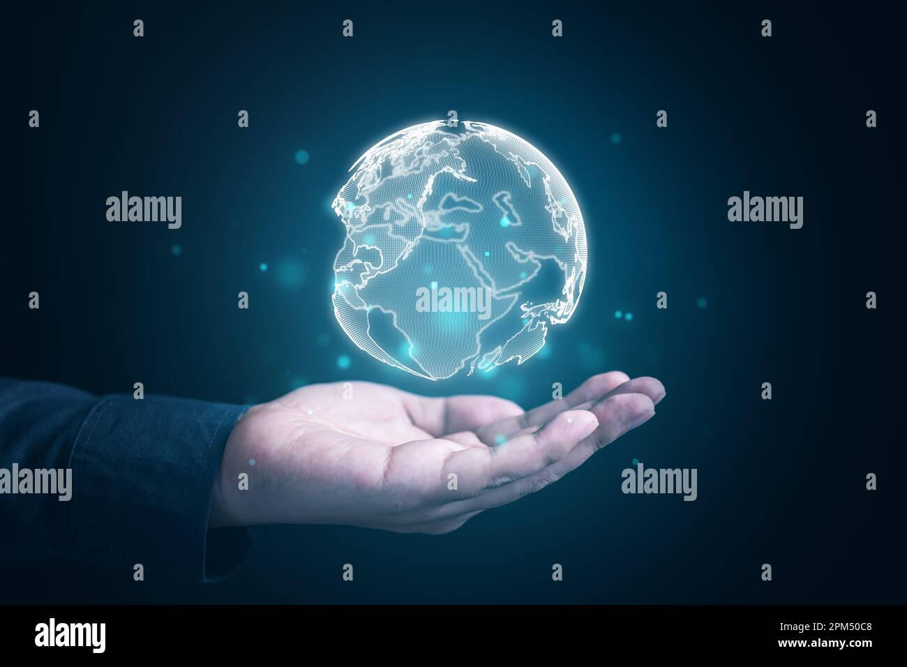 Globe symbol on hands, World symbol virtual icon on hands Stock Photo ...