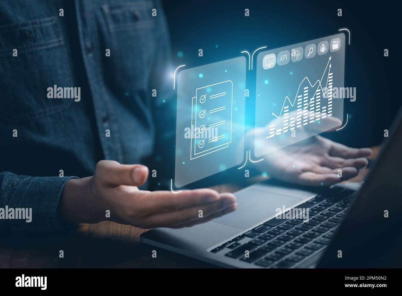 Data document analysis chart on laptop technology Stock Photo - Alamy