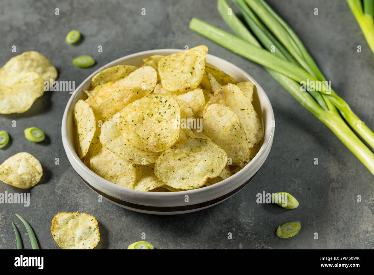 Crunch Sour Cream and Onion Potato Chips in a Bowl Stock Photo - Alamy