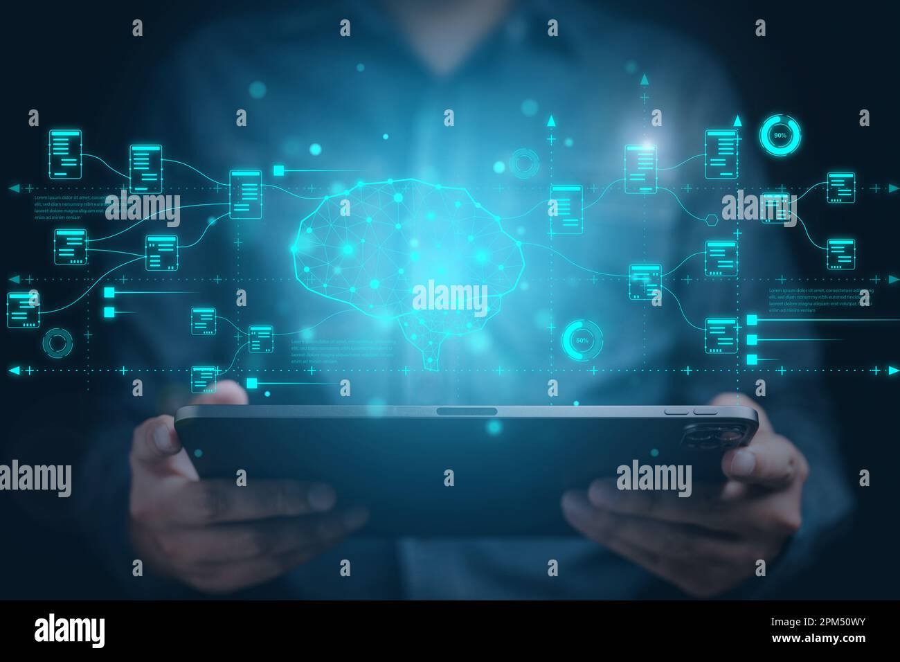 system management. Brain icon and node connection Stock Photo - Alamy