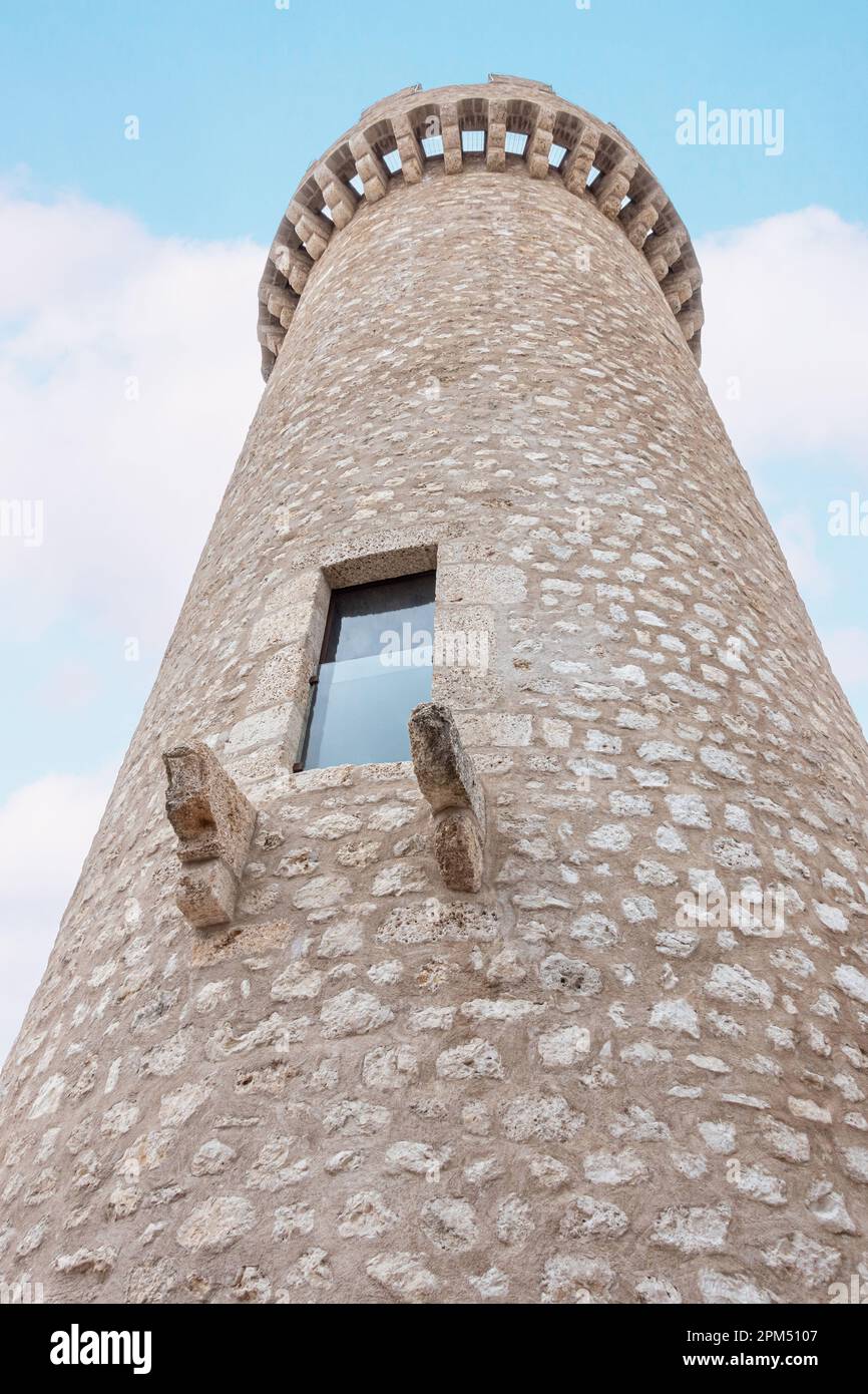 Old Circular medieval stone tower. Medieval fortress. Ancient tower in ...