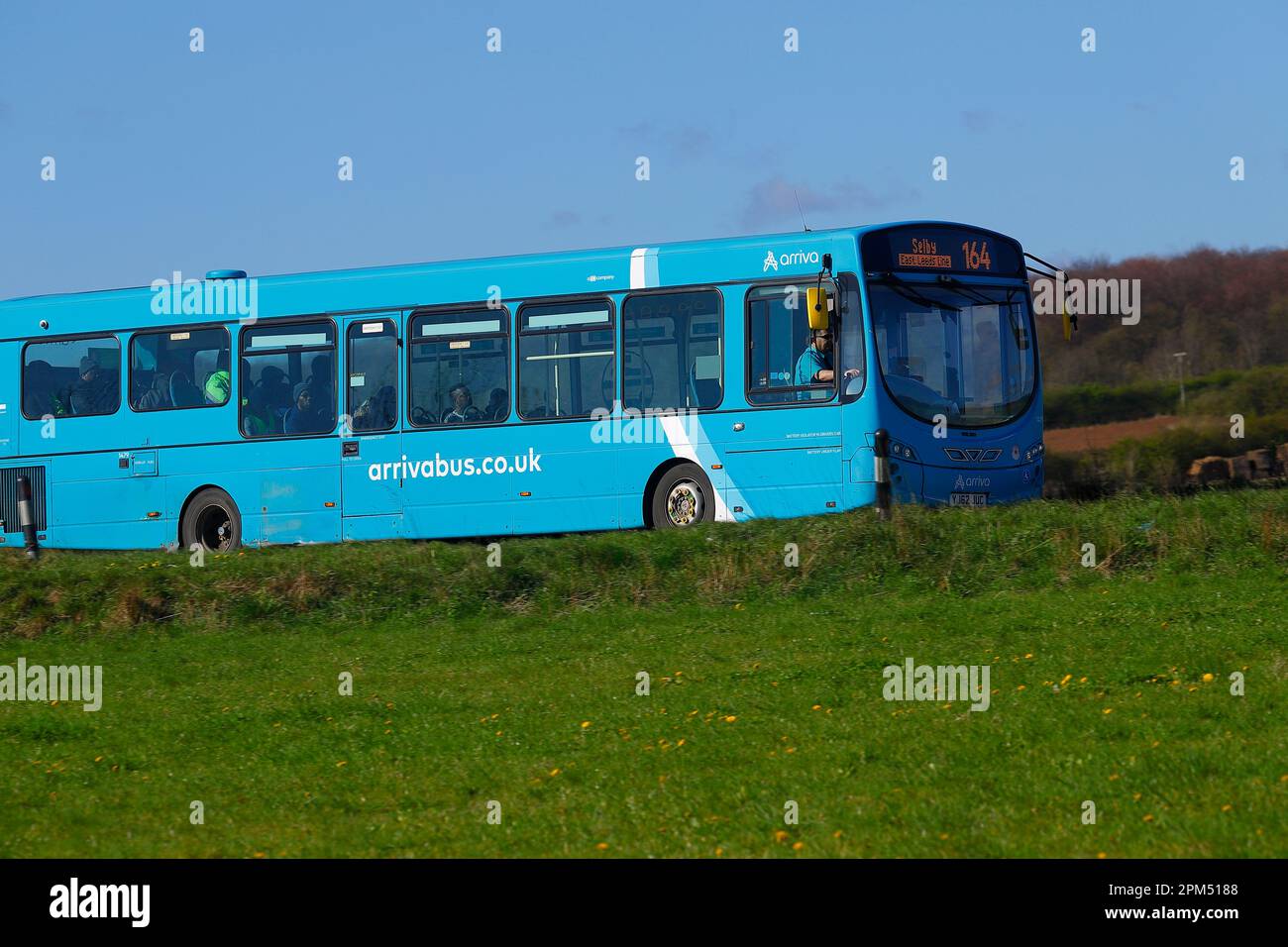 An Arriva bus from Leeds travelling along the B1222 towards Sherburn-in ...