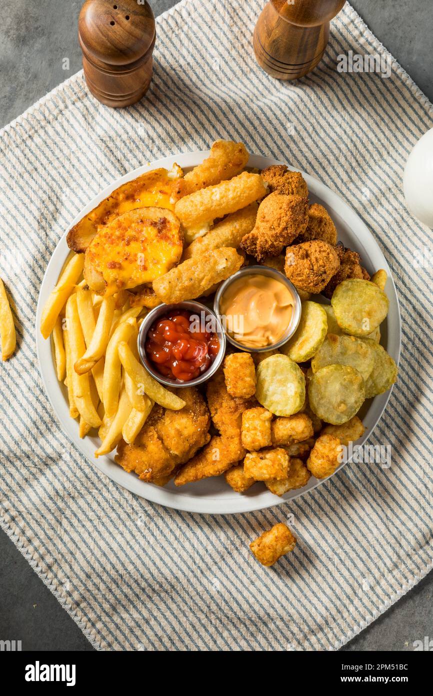 Deep Fried Appetizer Platter with French Fries Tots Mozzarella Sticks ...