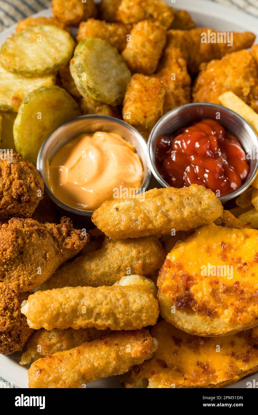 Deep Fried Appetizer Platter with French Fries Tots Mozzarella Sticks ...