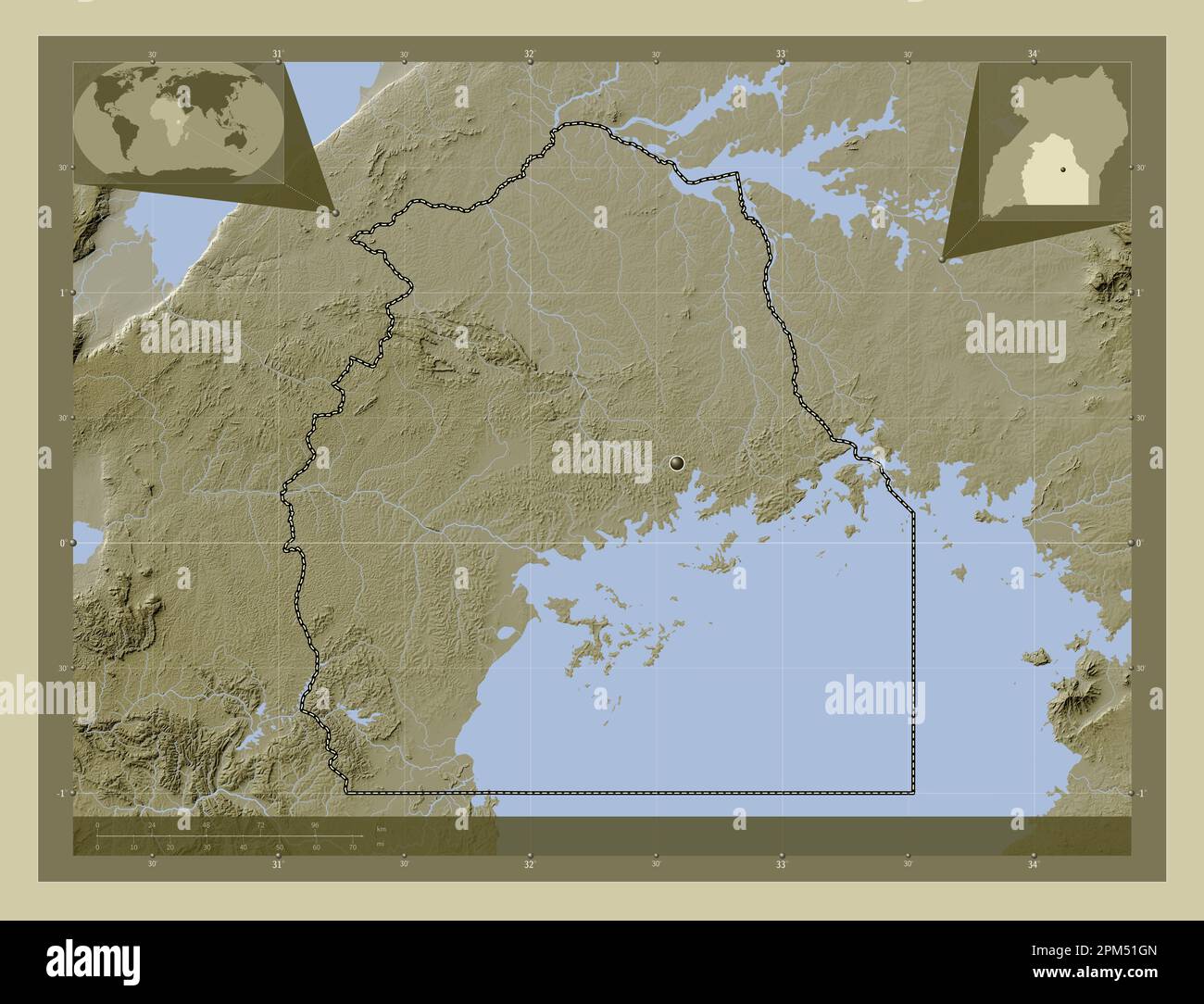 Central, region of Uganda. Elevation map colored in wiki style with ...