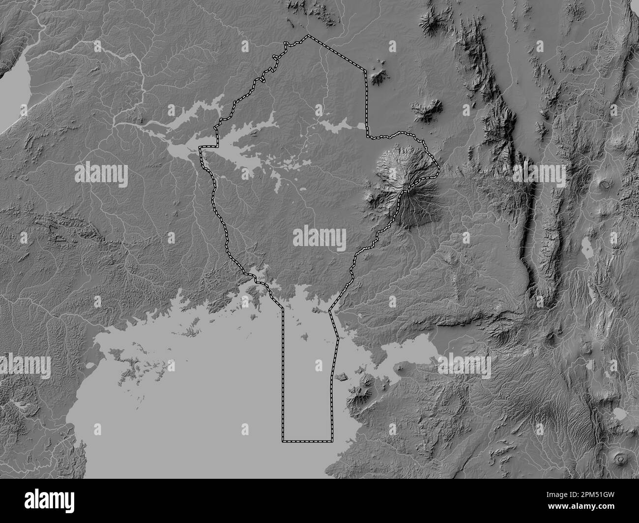 Eastern, region of Uganda. Bilevel elevation map with lakes and rivers ...