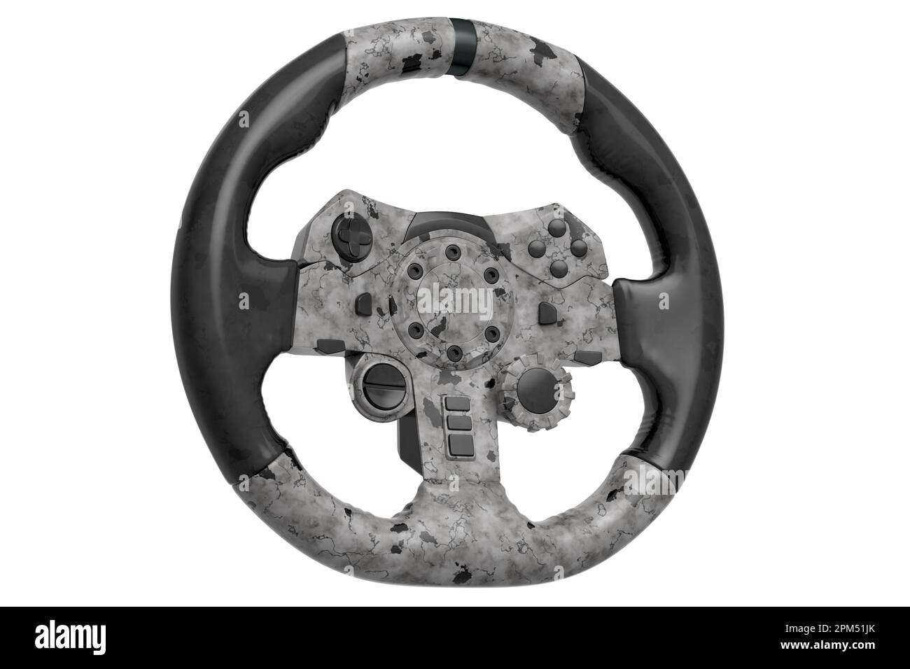 Realistic leather steering wheel with black marble texture on white ...