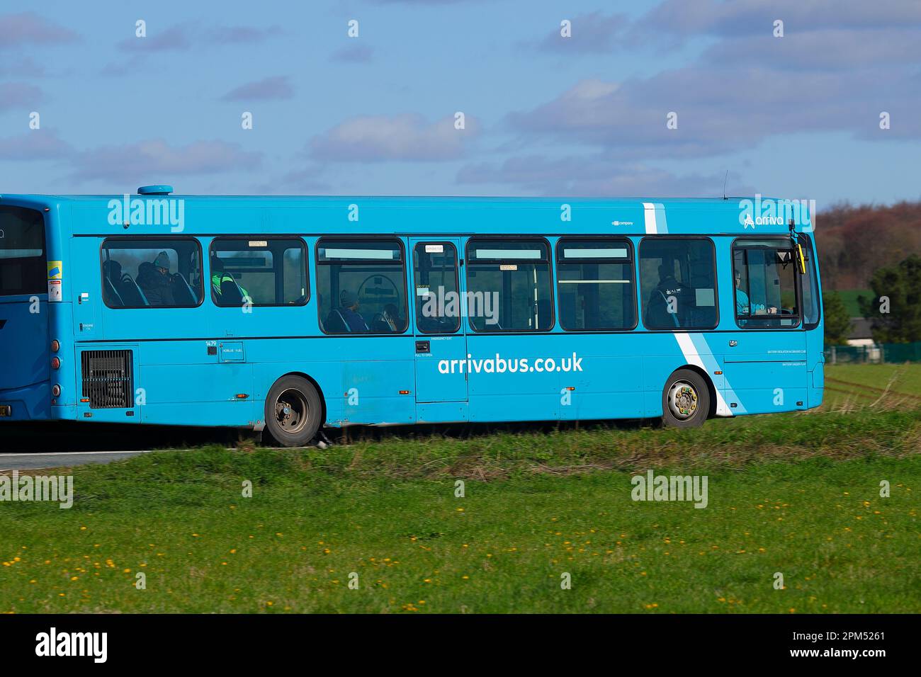An Arriva bus from Leeds travelling along the B1222 towards Sherburn-in ...