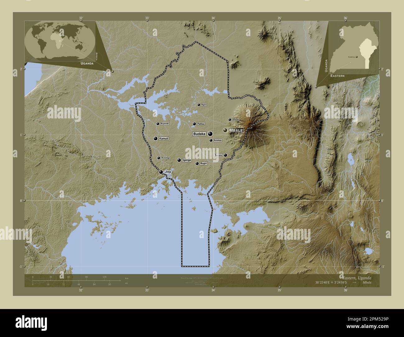 Eastern, region of Uganda. Elevation map colored in wiki style with ...