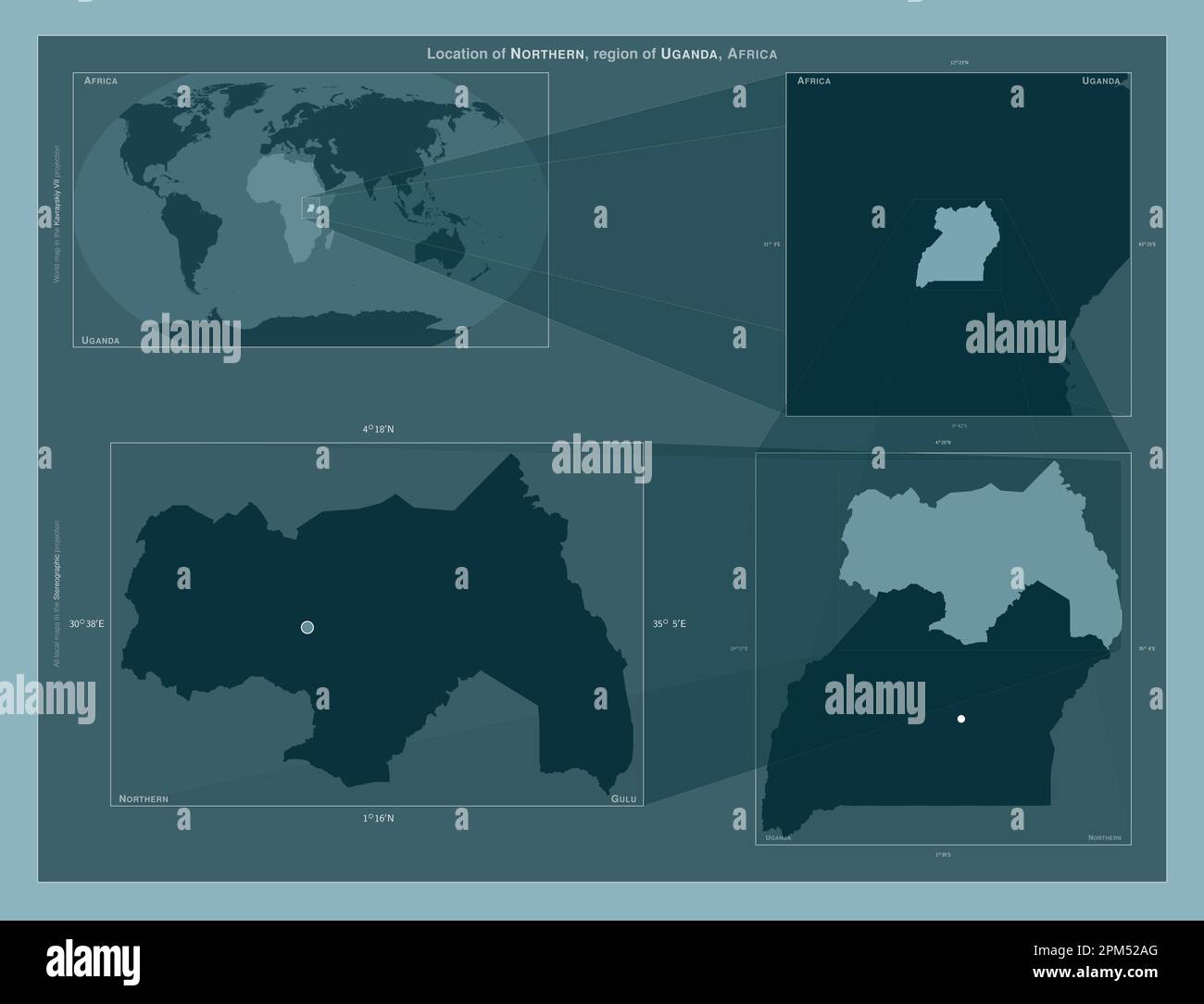 Northern, region of Uganda. Diagram showing the location of the region ...