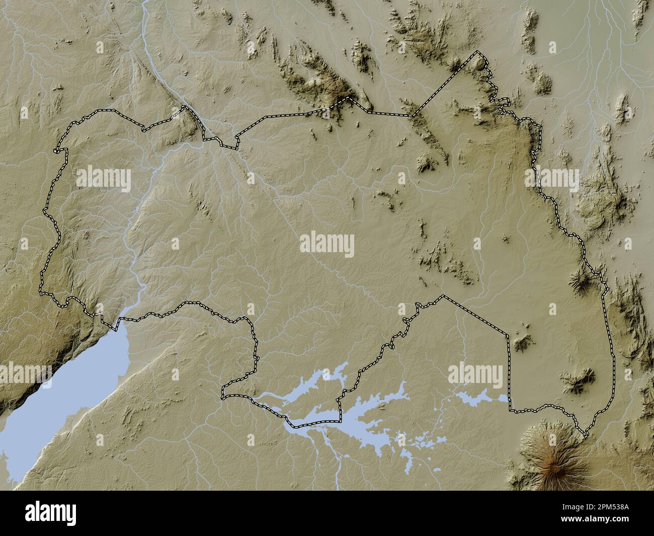 Northern, region of Uganda. Elevation map colored in wiki style with lakes and rivers Stock ...