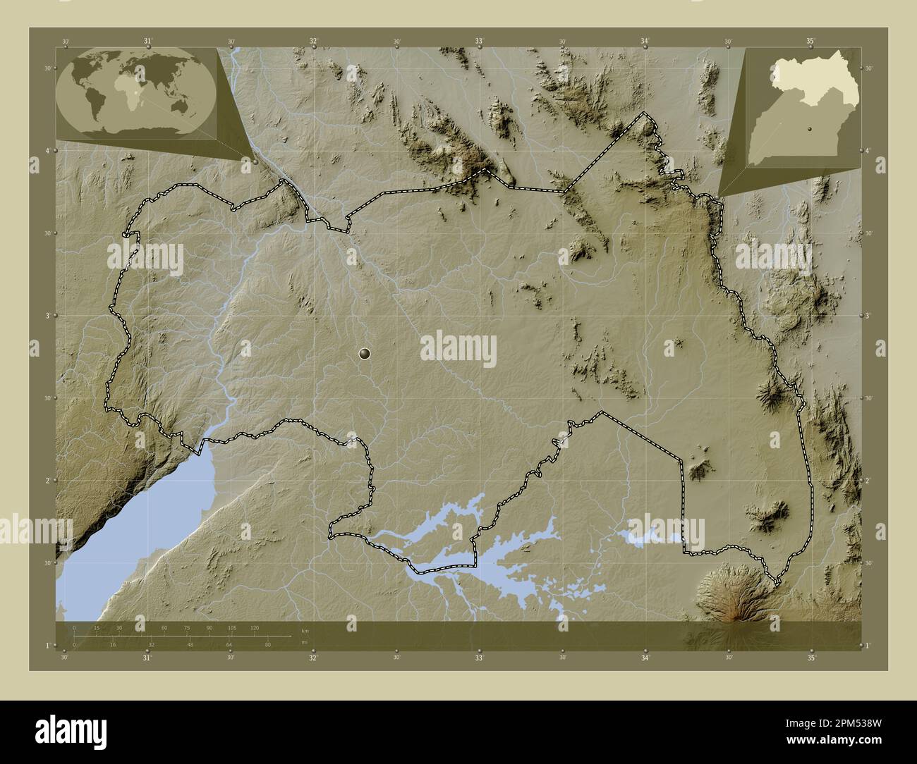 Northern, region of Uganda. Elevation map colored in wiki style with ...