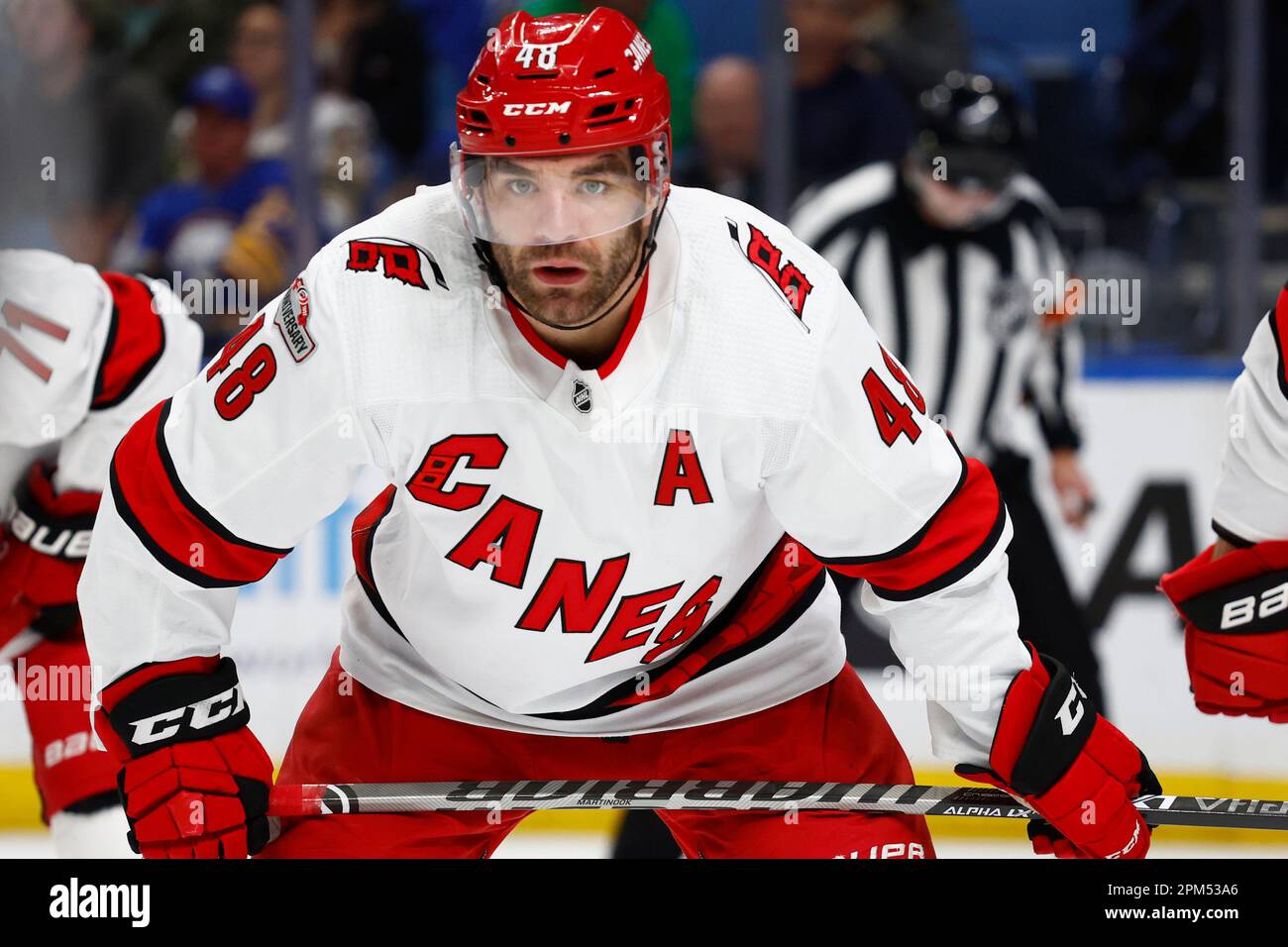 Carolina Hurricanes left wing Jordan Martinook (48) lines up for a ...