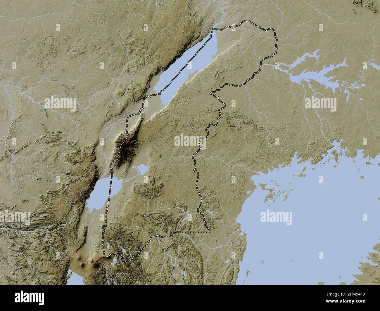 Western, region of Uganda. Elevation map colored in wiki style with lakes and rivers Stock Photo ...