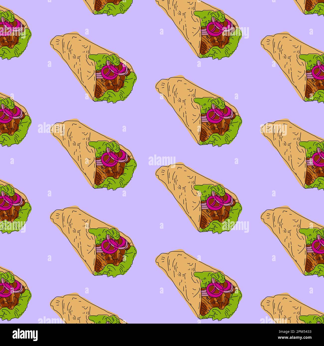 Shawarma Kebab pattern fast food. Seamless pattern. Concept of doner kebab, street food ...