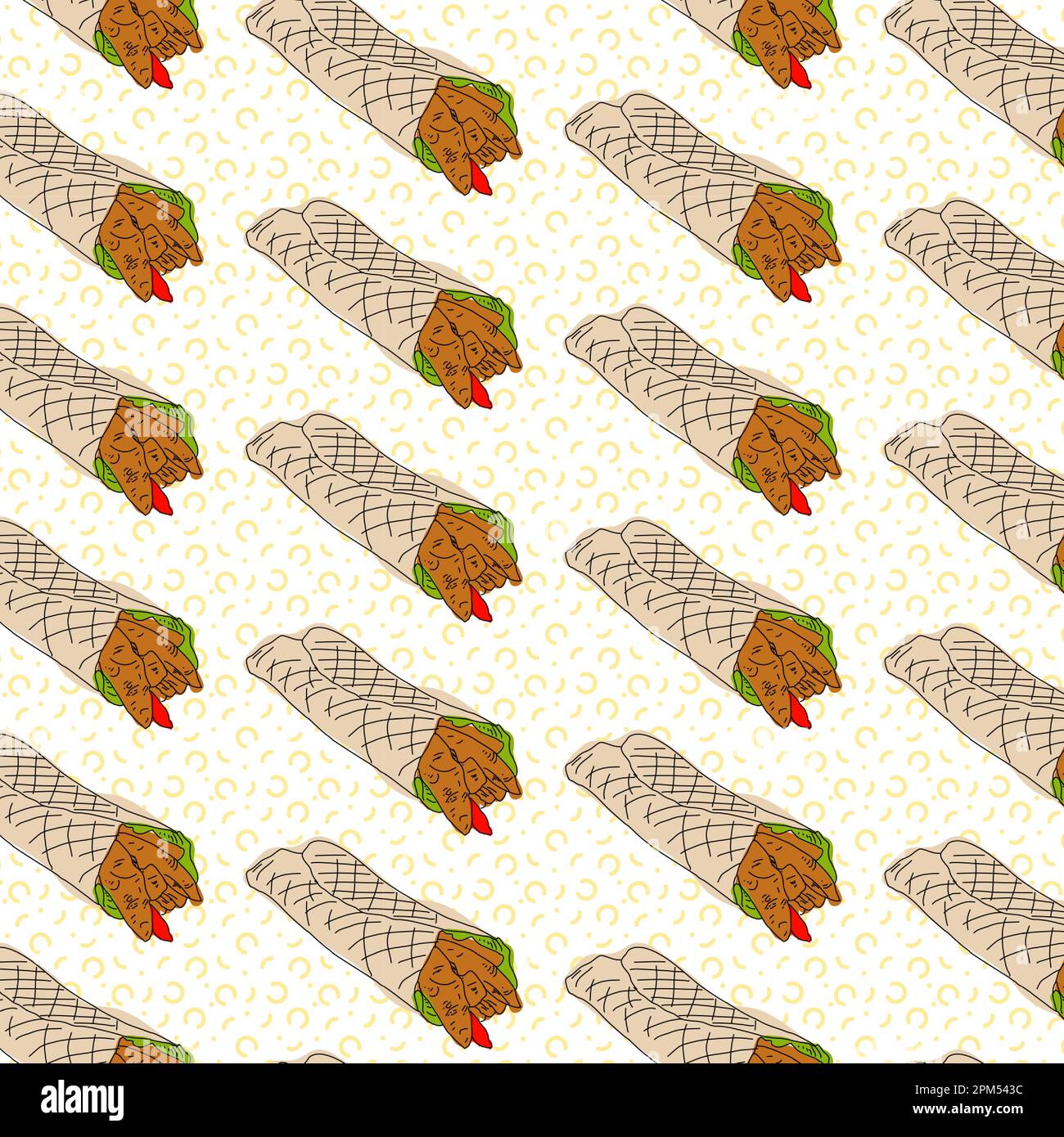 Shawarma Kebab pattern fast food. Seamless pattern. Concept of doner ...