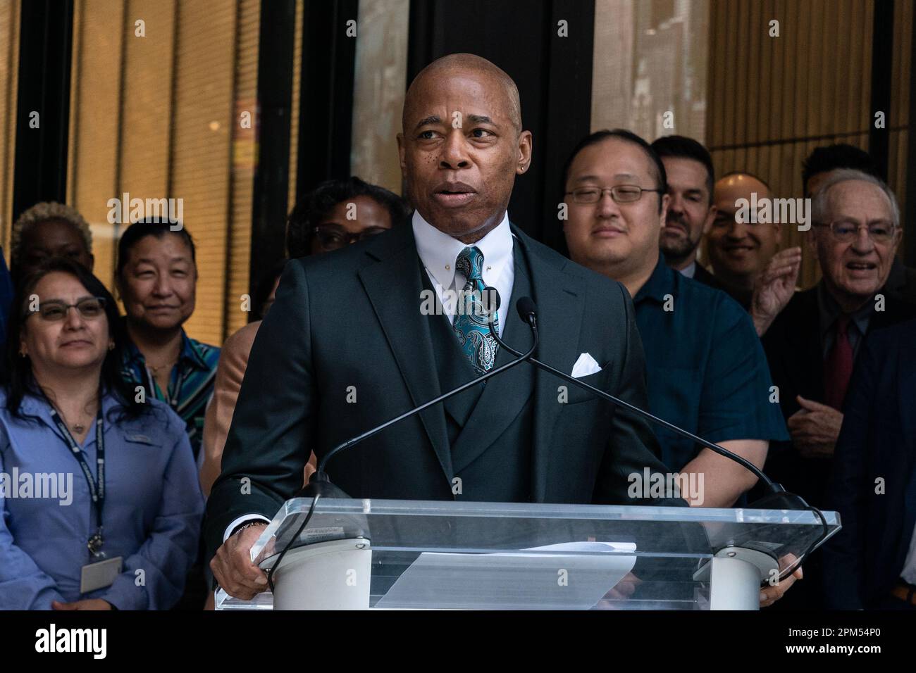 Mayor Eric Adams speaks during Grand Opening of TransPerfect ...