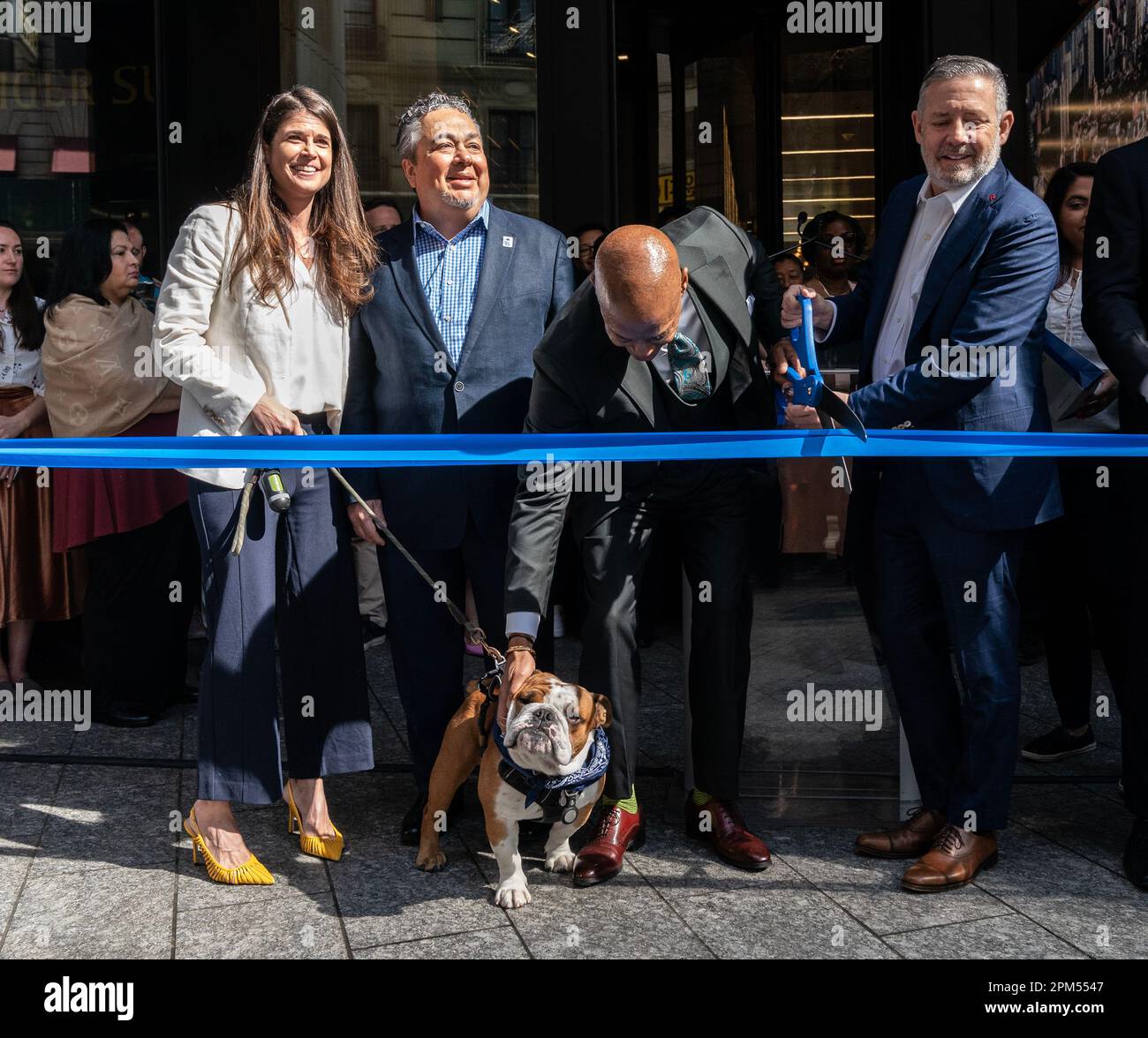 (R - L) President adn CEO Phil Shawe, Mayor Eric Adams, COO Roy ...