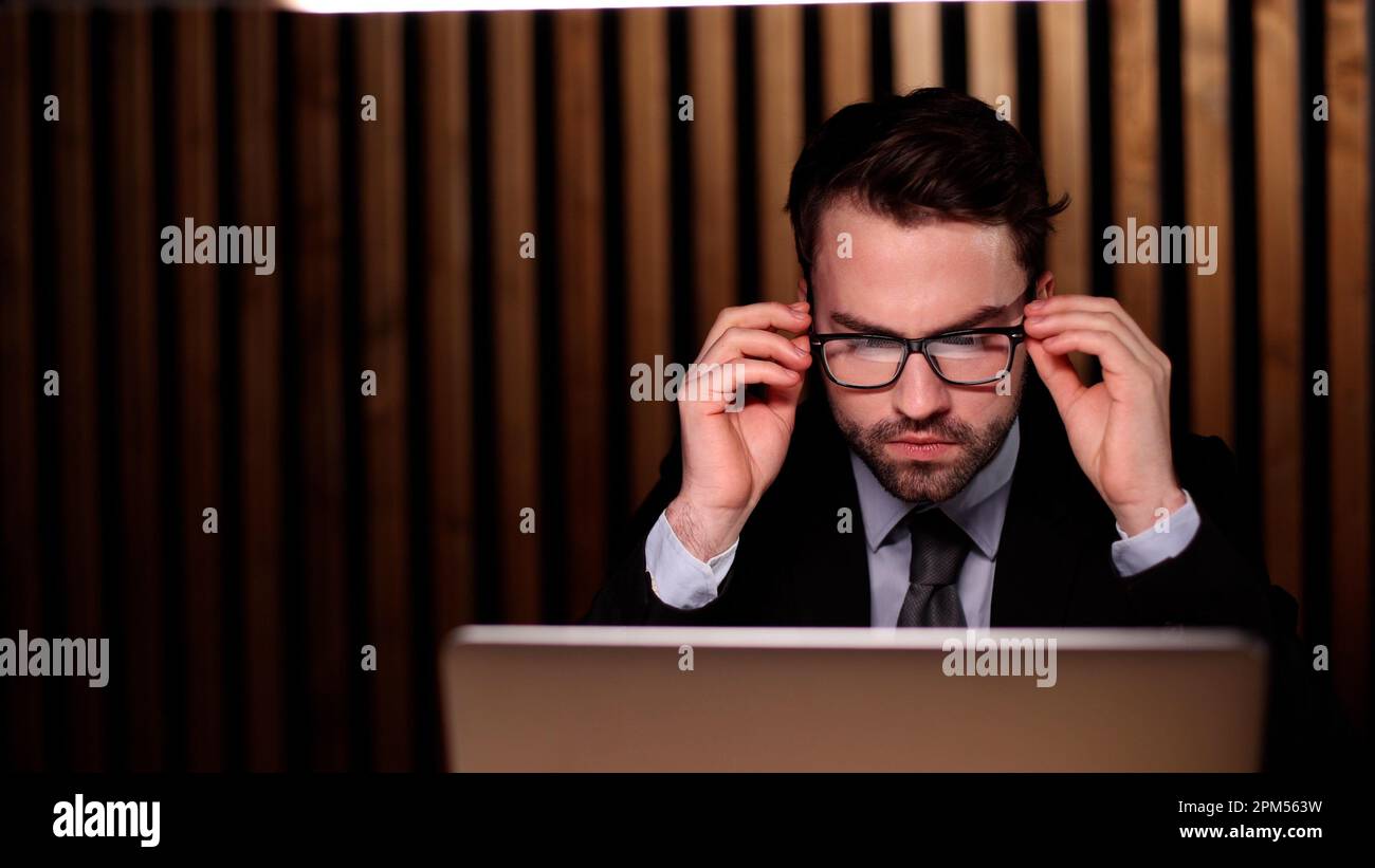 Portrait man, businessman, company founder, office worker sitting in ...