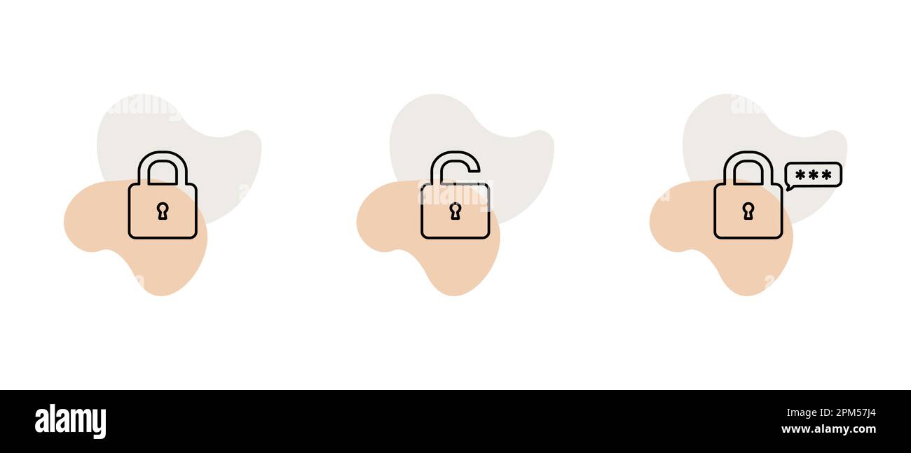 Locked Unlocked And Security Password Lock Icons Symbol Trendy And