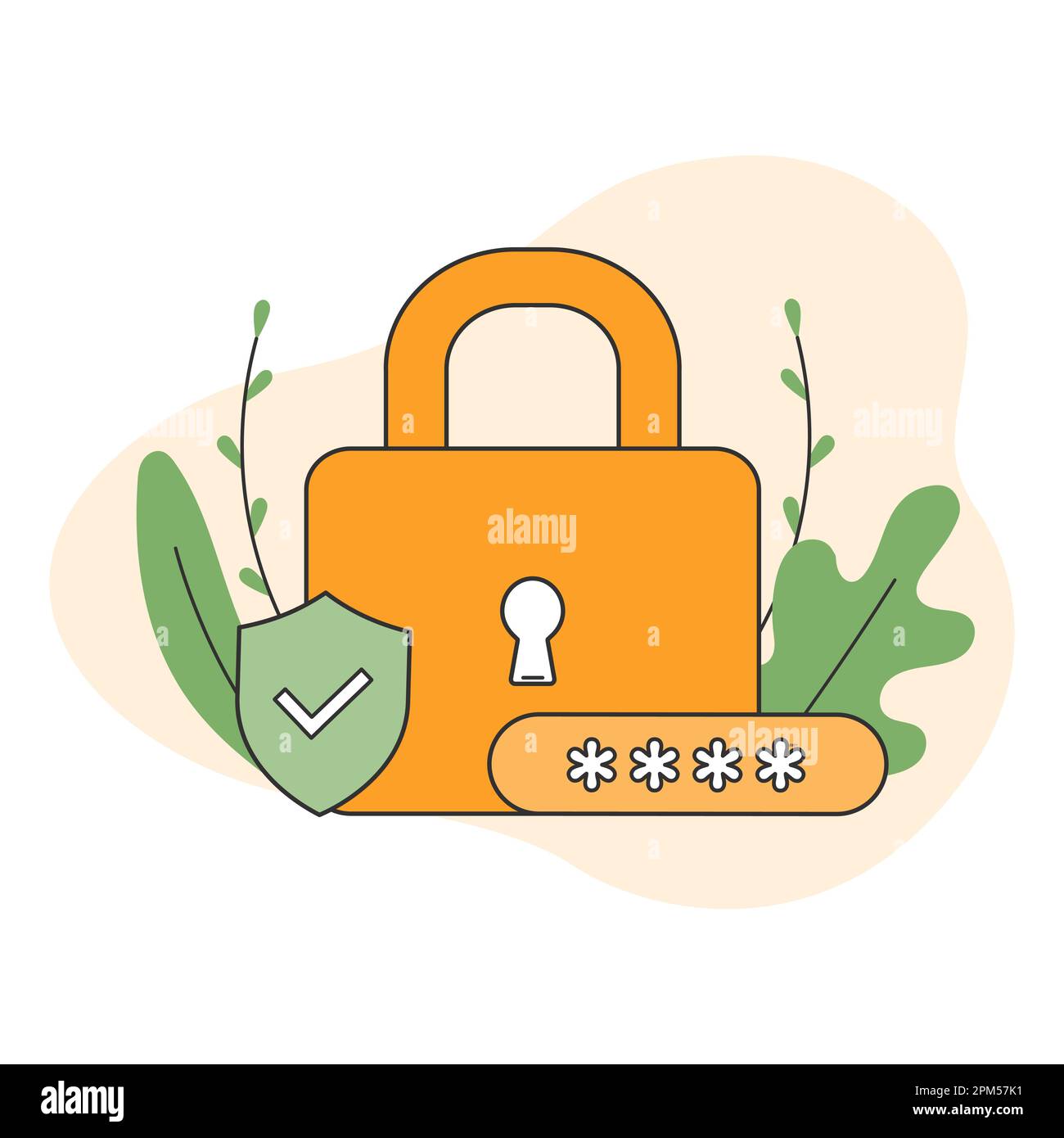Cyber security concept. Flat padlock with password and shield. The ...
