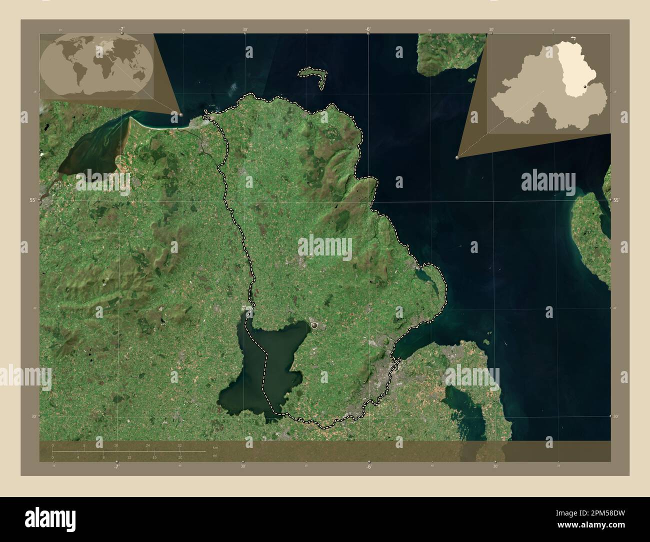 Antrim, region of Northern Ireland. High resolution satellite map ...