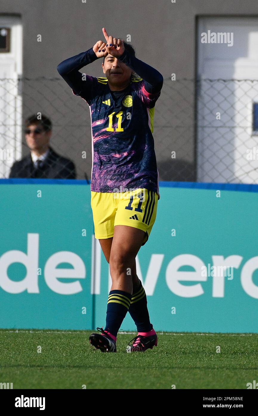Maria Catalina Usme of Colombia jubilates after scoring the goal 1-1 in ...