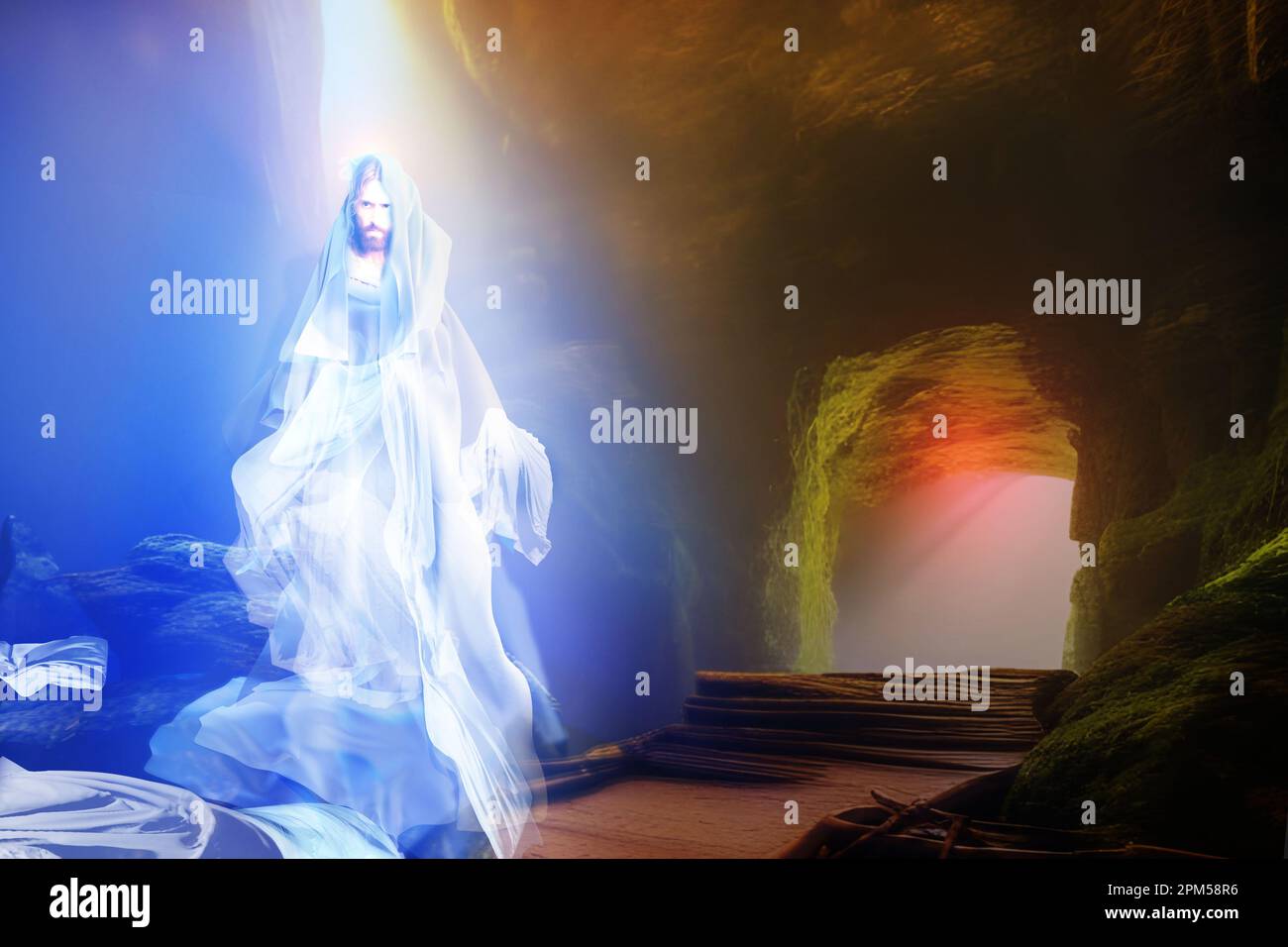 Resurrection Jesus Christ. Risen Jesus in His tomb. Resurrected Jesus. Easter Sunday. Christian ...