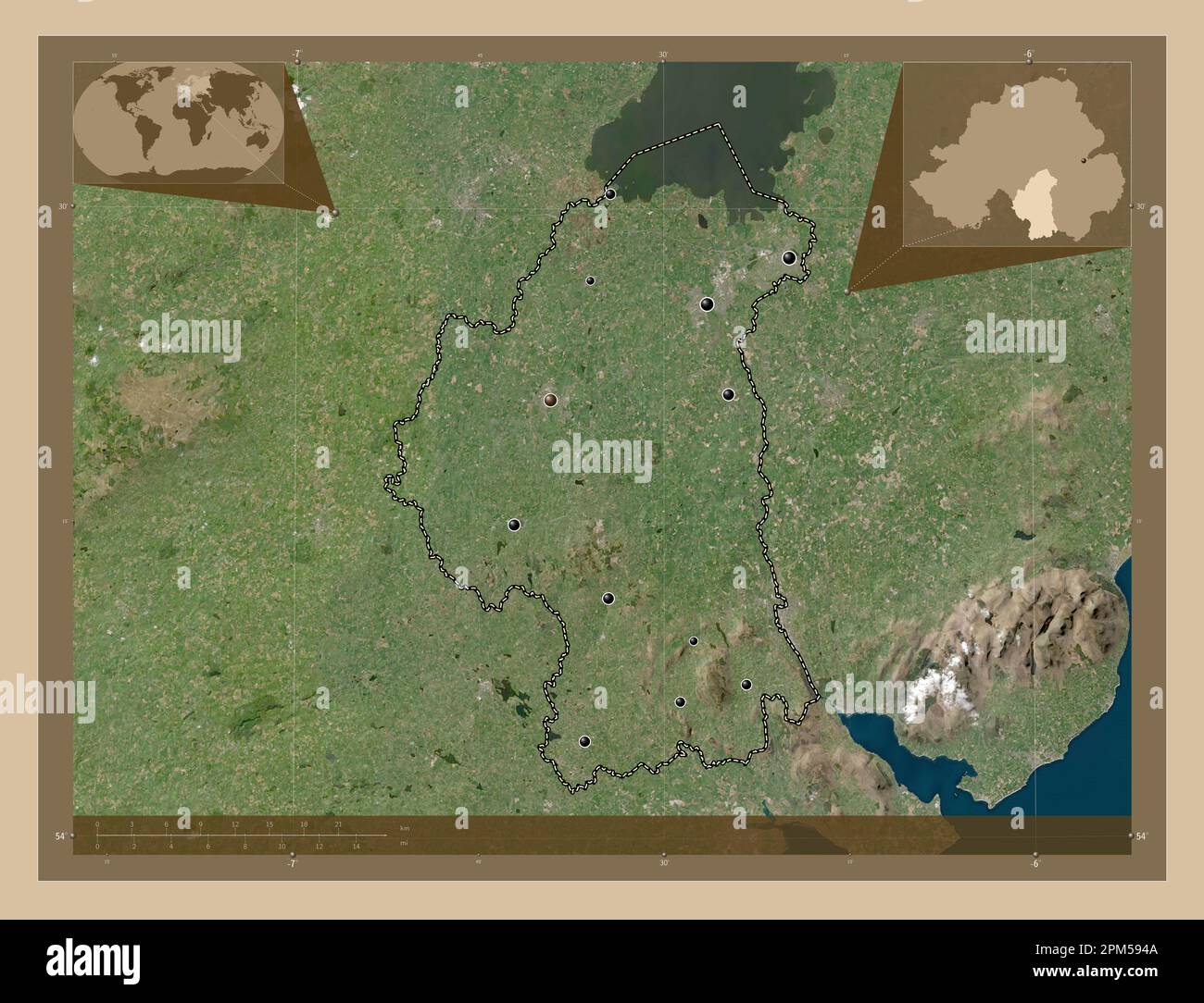 Armagh, region of Northern Ireland. Low resolution satellite map ...