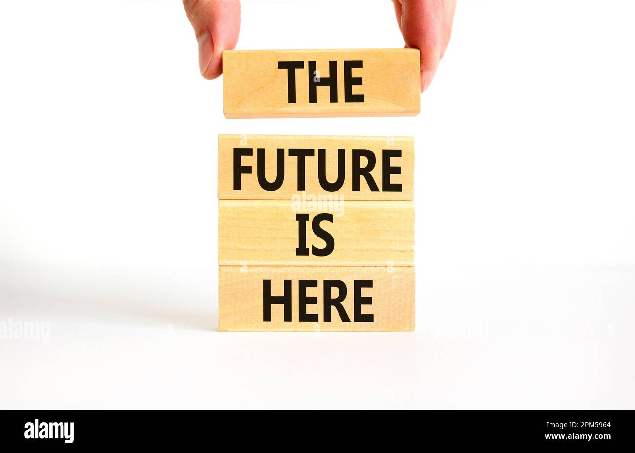 The future is here symbol. Concept words The future is here on wooden ...