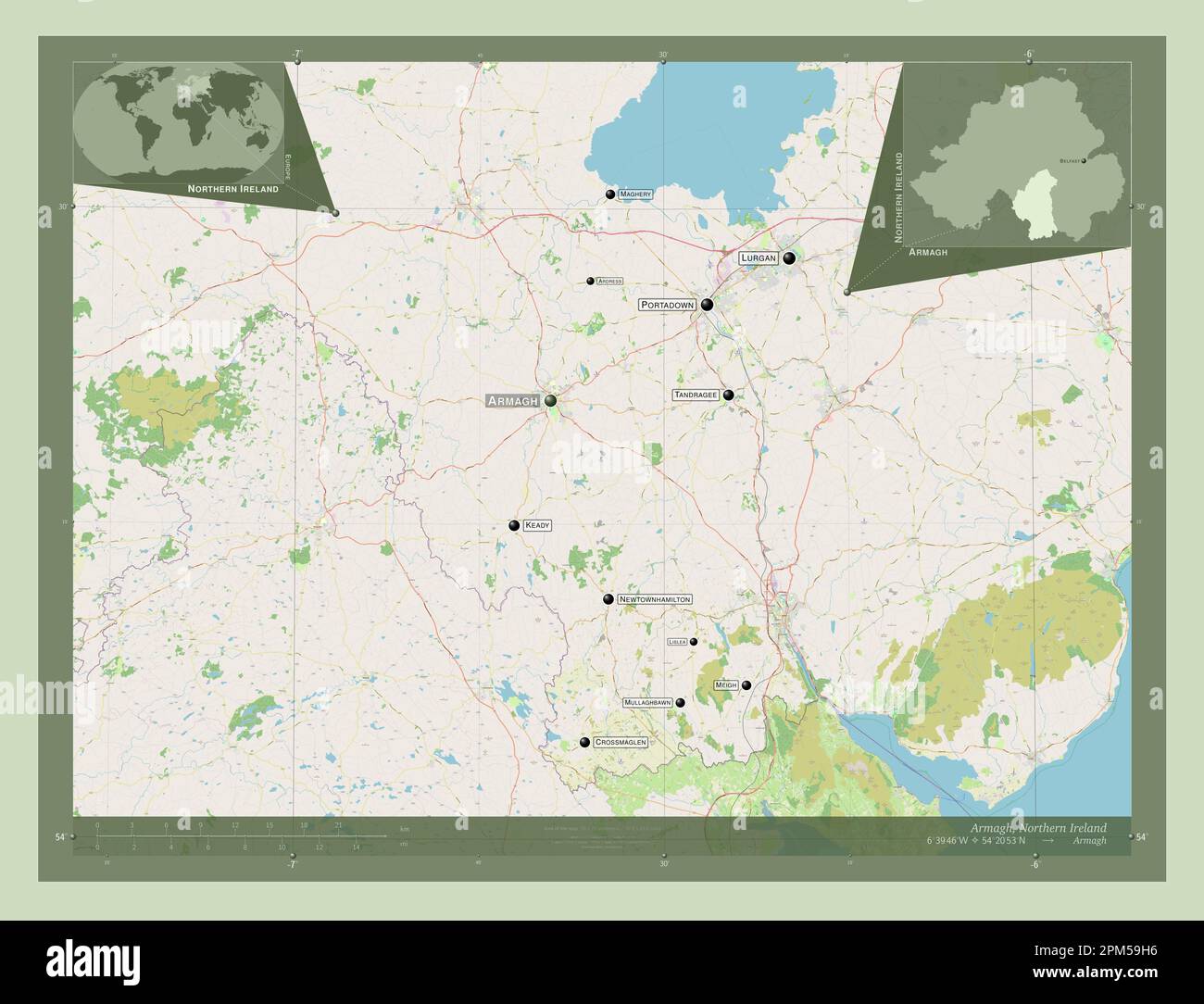 Armagh, region of Northern Ireland. Open Street Map. Locations and ...