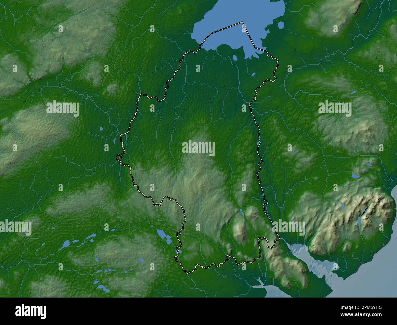 Armagh, region of Northern Ireland. Colored elevation map with lakes ...