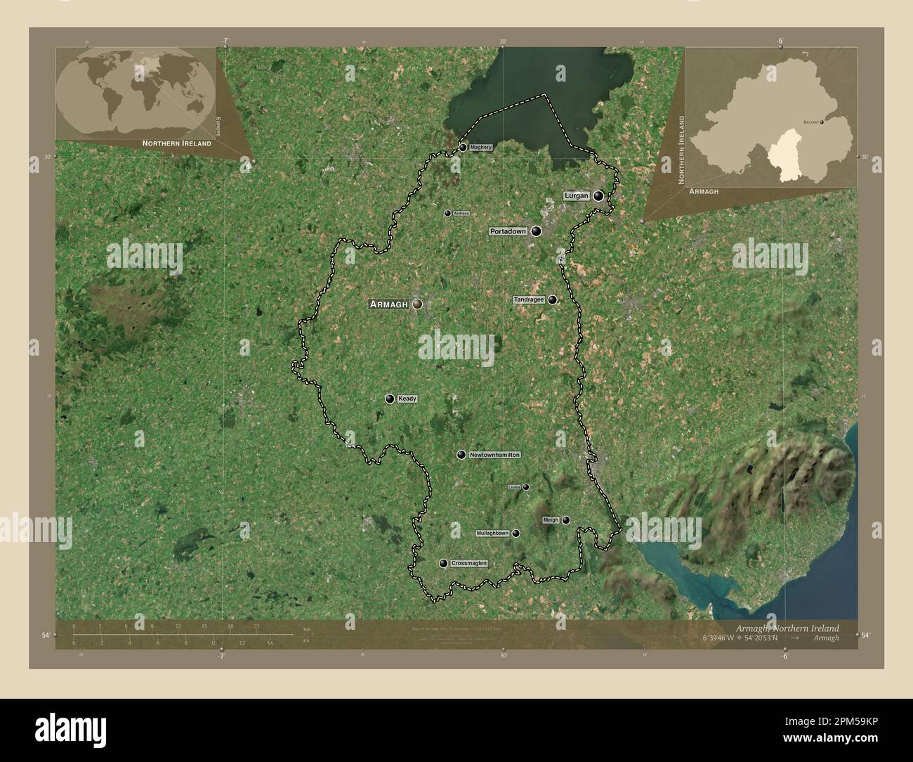 Armagh, region of Northern Ireland. High resolution satellite map ...