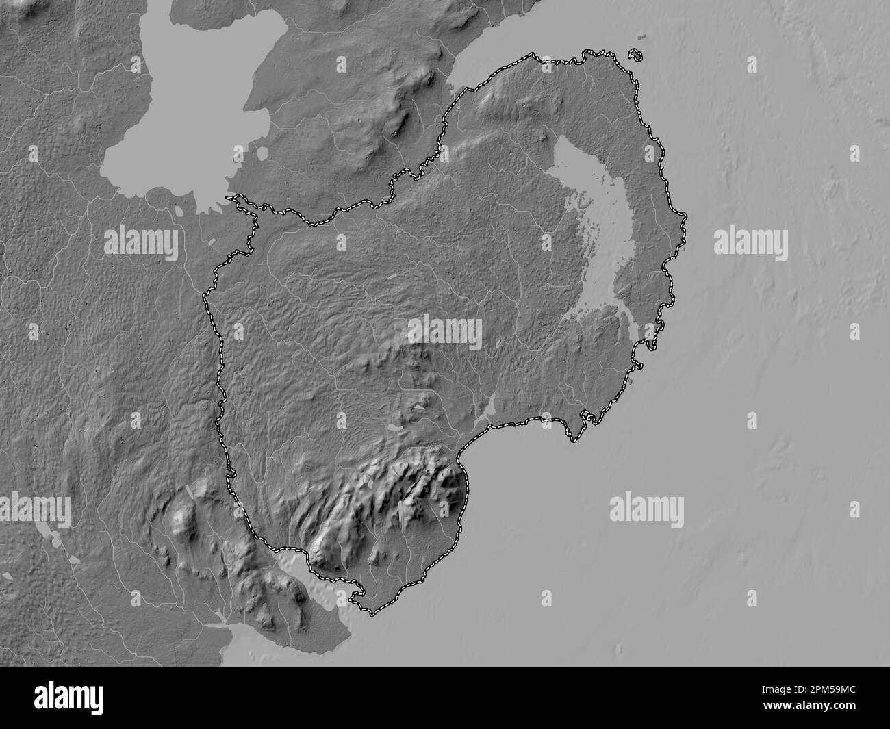 Down, region of Northern Ireland. Bilevel elevation map with lakes and ...