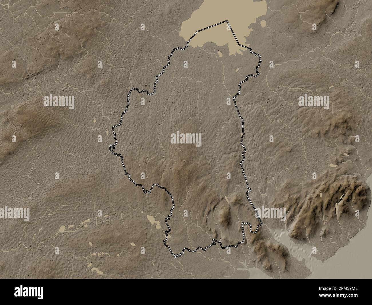 Armagh, region of Northern Ireland. Elevation map colored in sepia ...