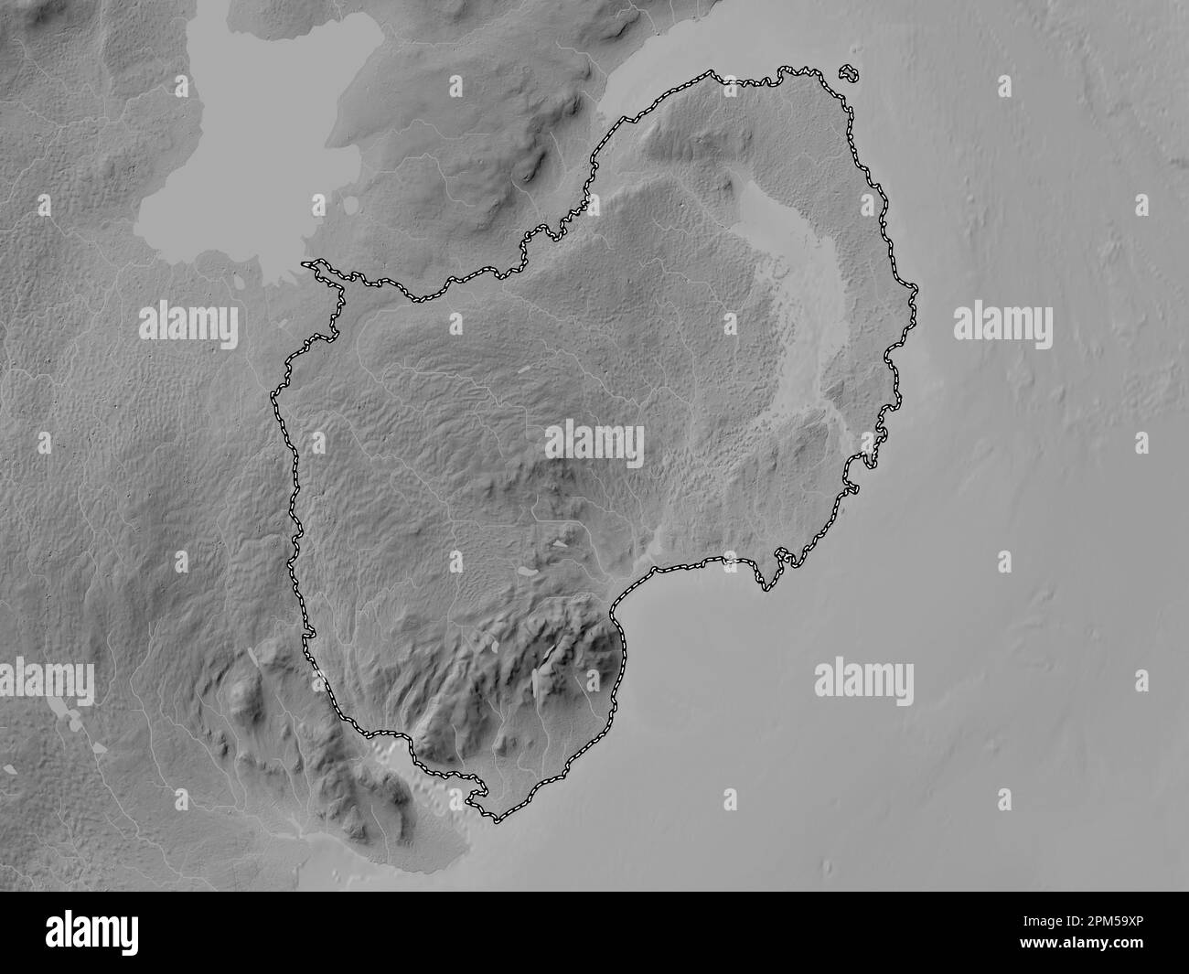 Down, region of Northern Ireland. Grayscale elevation map with lakes ...