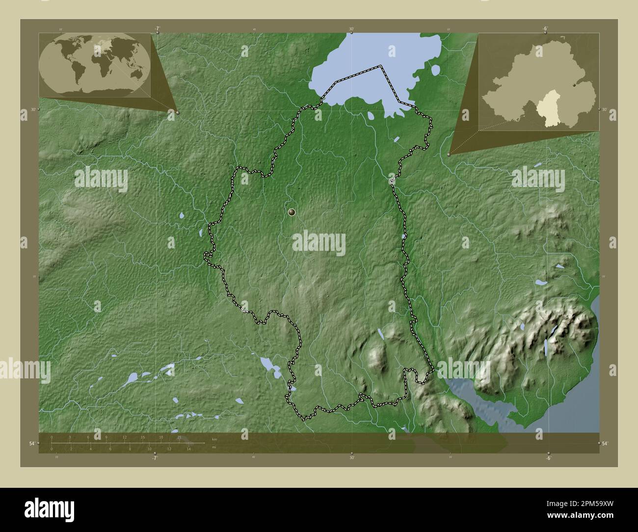 Armagh, region of Northern Ireland. Elevation map colored in wiki style ...
