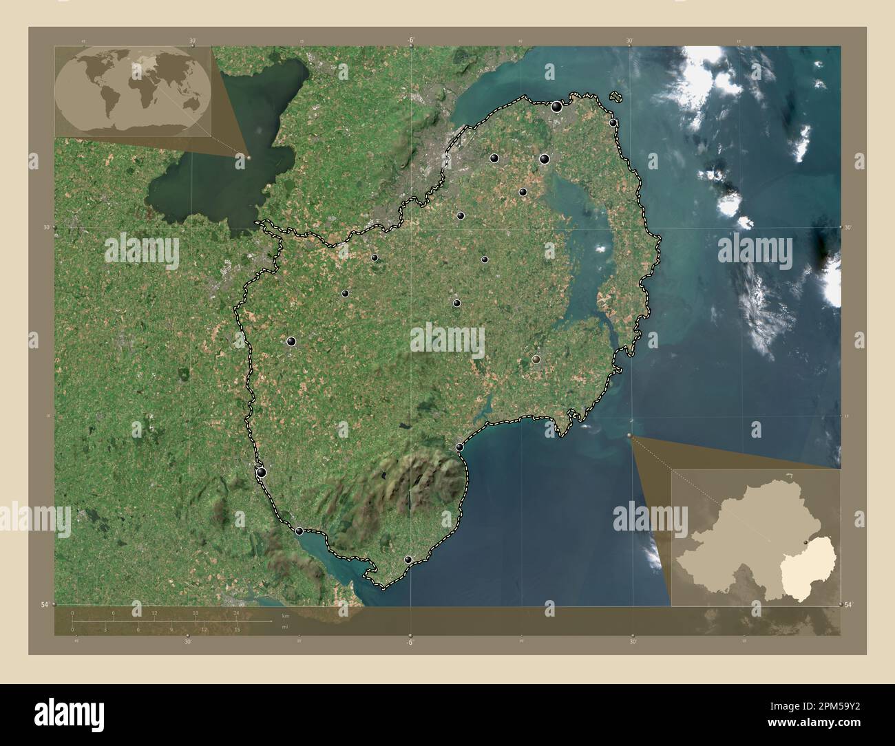 Down, region of Northern Ireland. High resolution satellite map ...