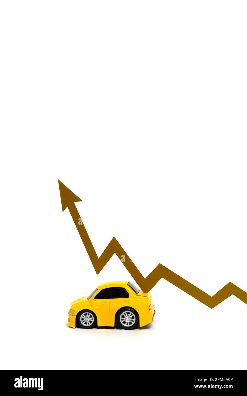 Car and graph with an arrow indicating an increase in car prices Stock ...