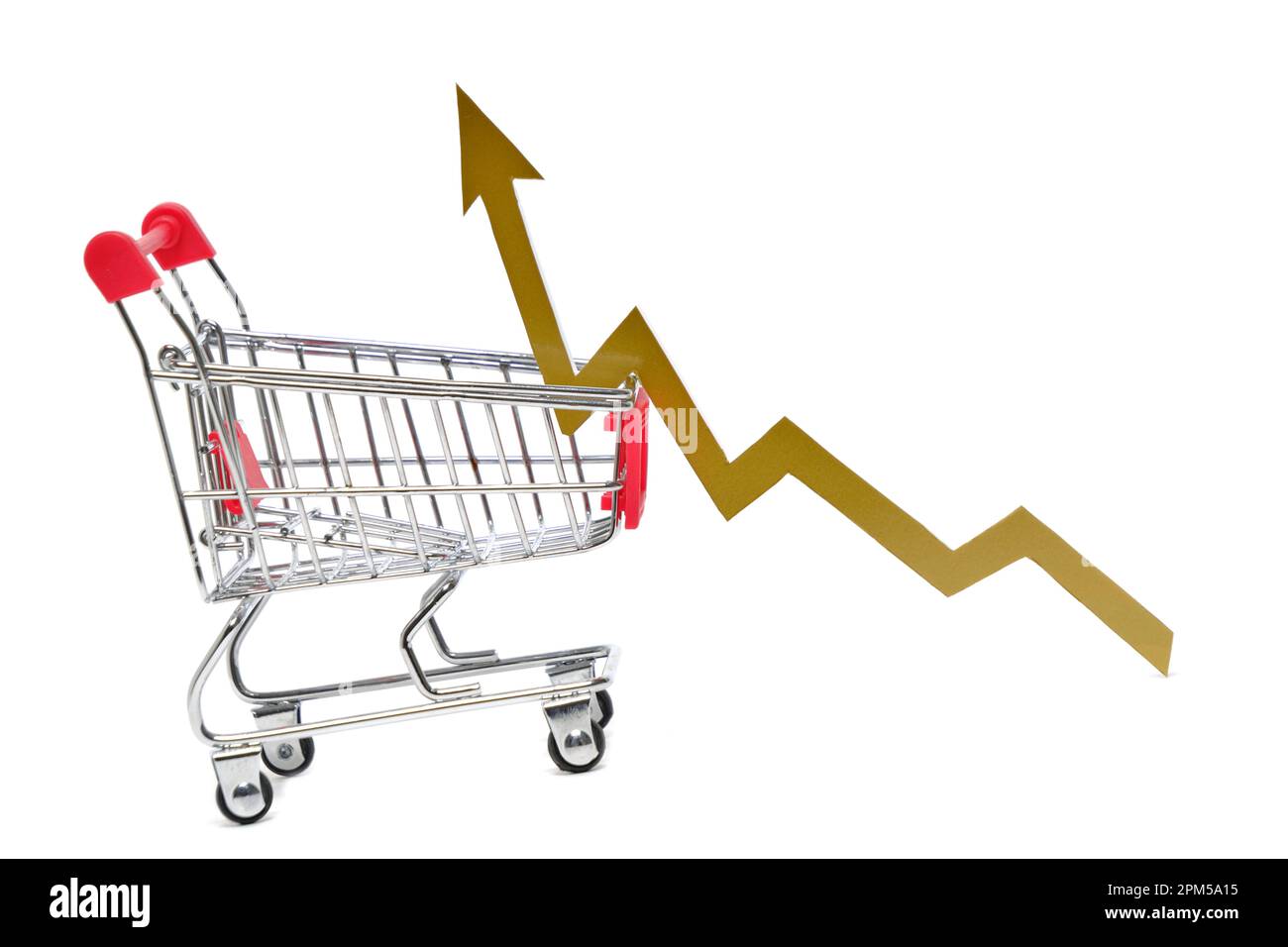 Concept, shopping cart and an arrow indicating increase in food prices ...