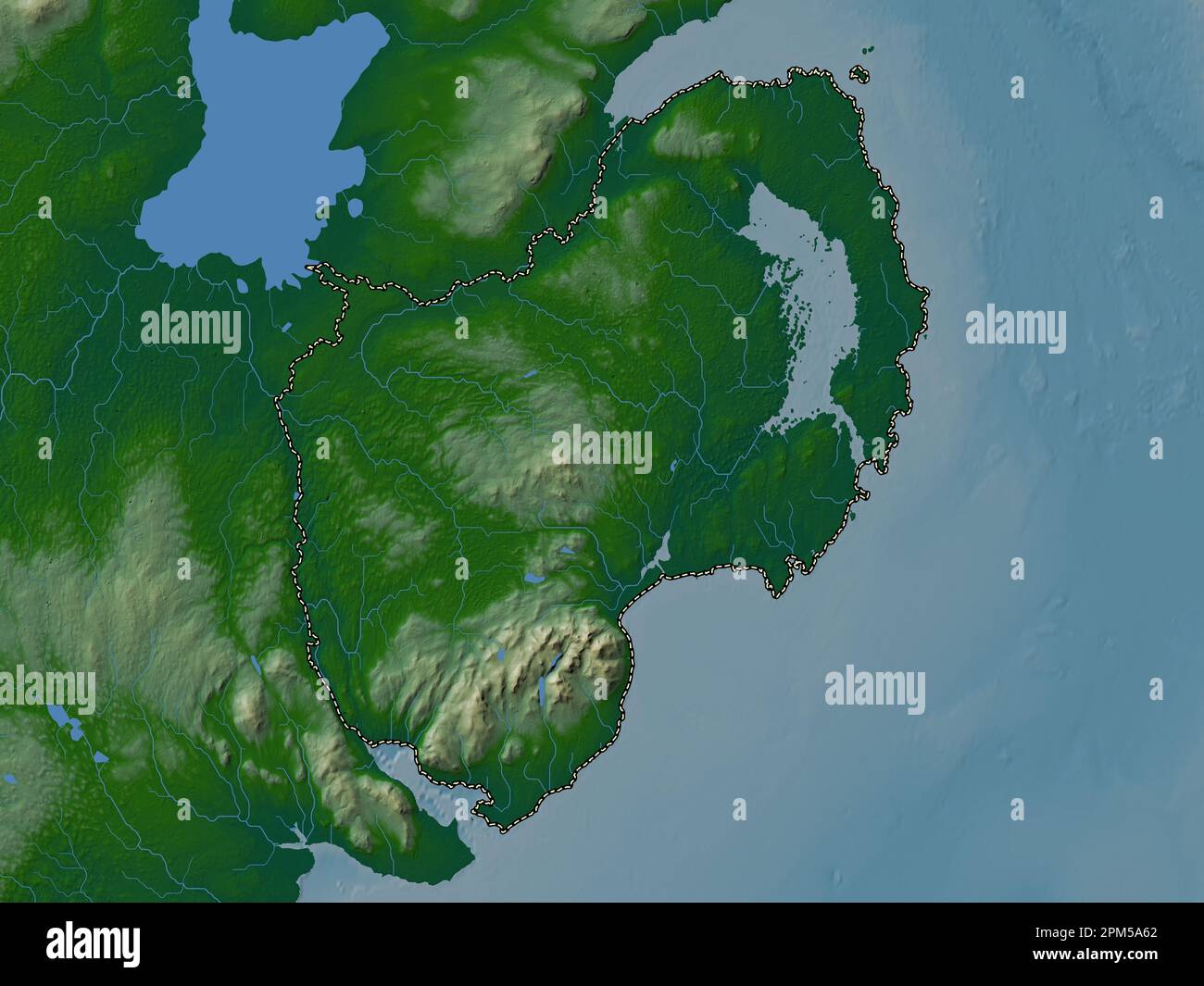 Down, region of Northern Ireland. Colored elevation map with lakes and ...