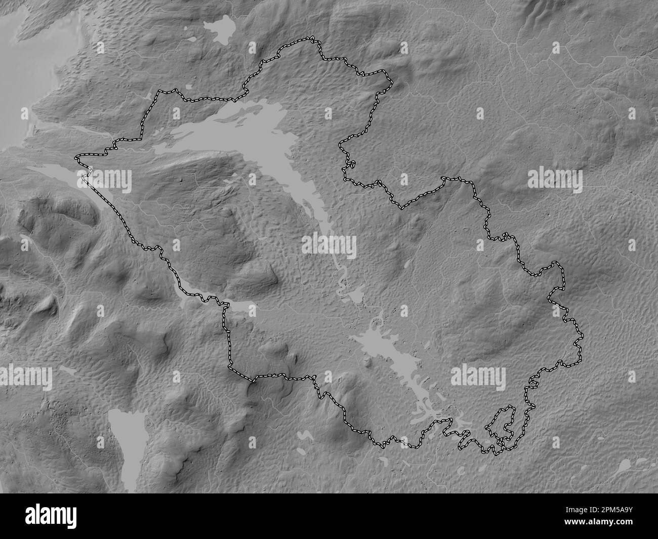 Fermanagh, region of Northern Ireland. Grayscale elevation map with ...