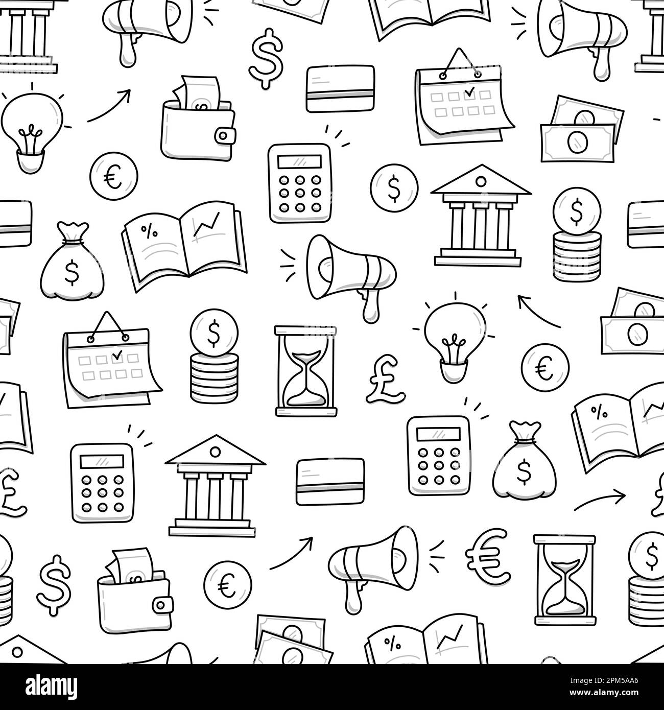 Money, business doodle seamless pattern background. Bank profit, money ...