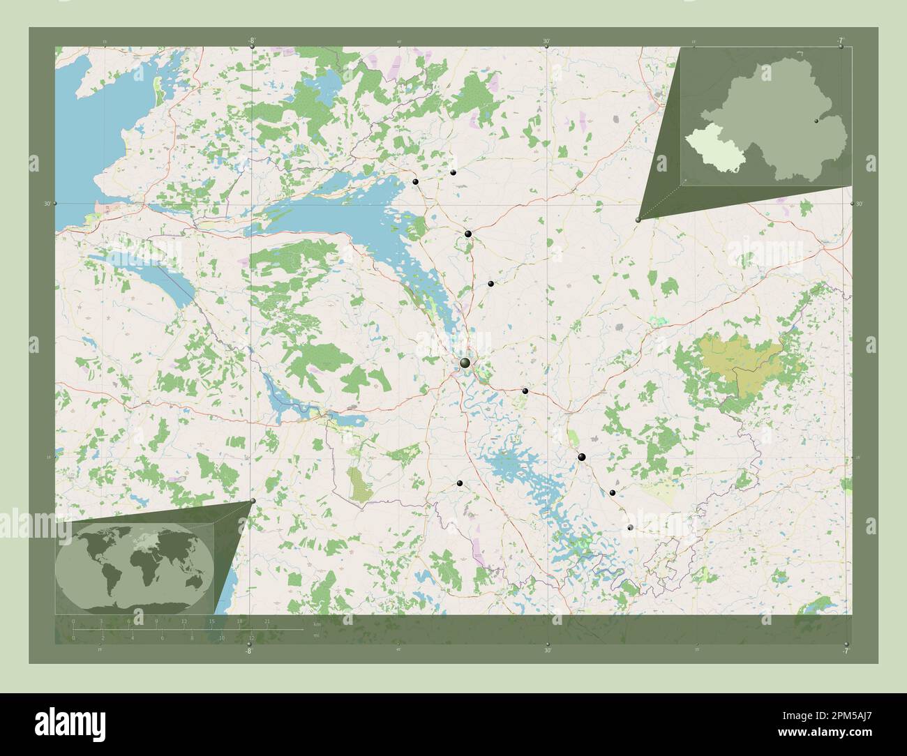 Fermanagh, region of Northern Ireland. Open Street Map. Locations of ...
