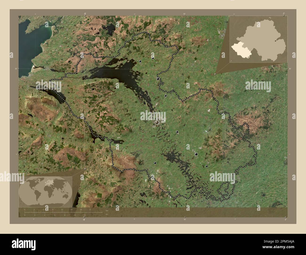 Fermanagh, region of Northern Ireland. High resolution satellite map ...