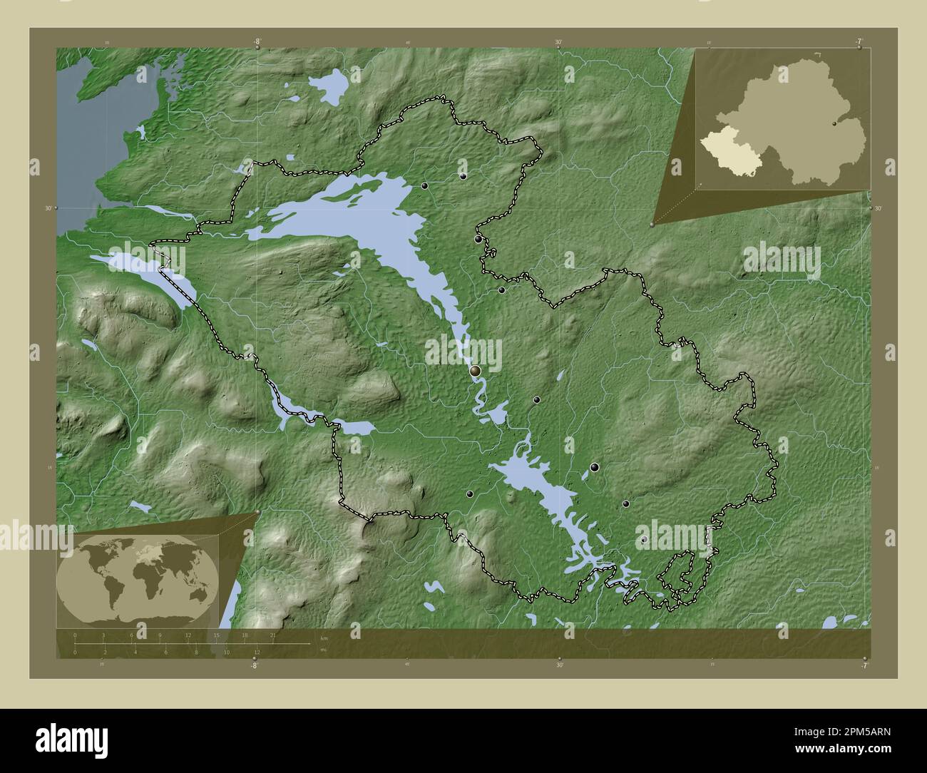 Fermanagh, region of Northern Ireland. Elevation map colored in wiki ...