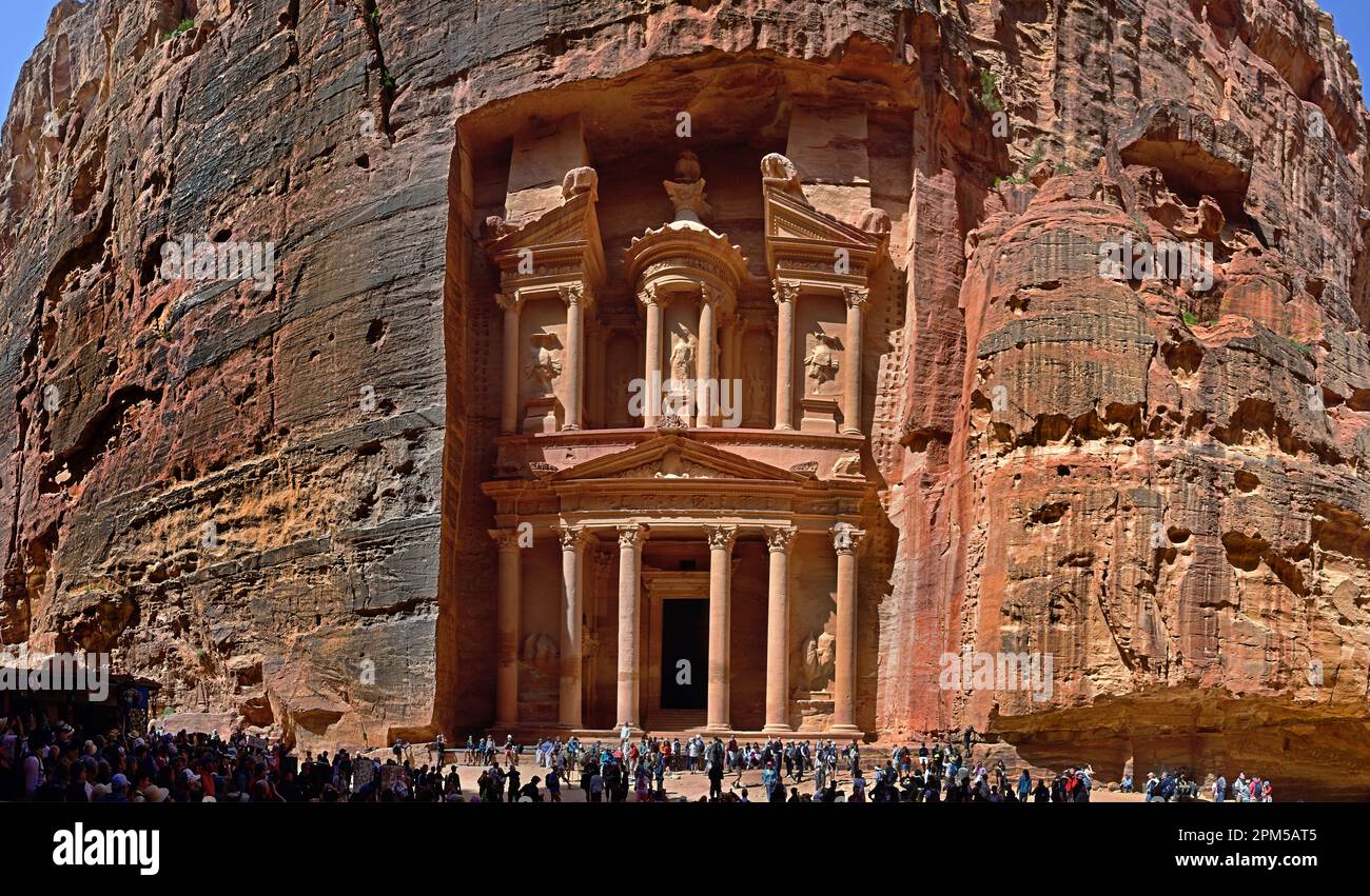 Petra city Al-Khazneh Treasury Temple Nabatean Kingdom structure, rock ...