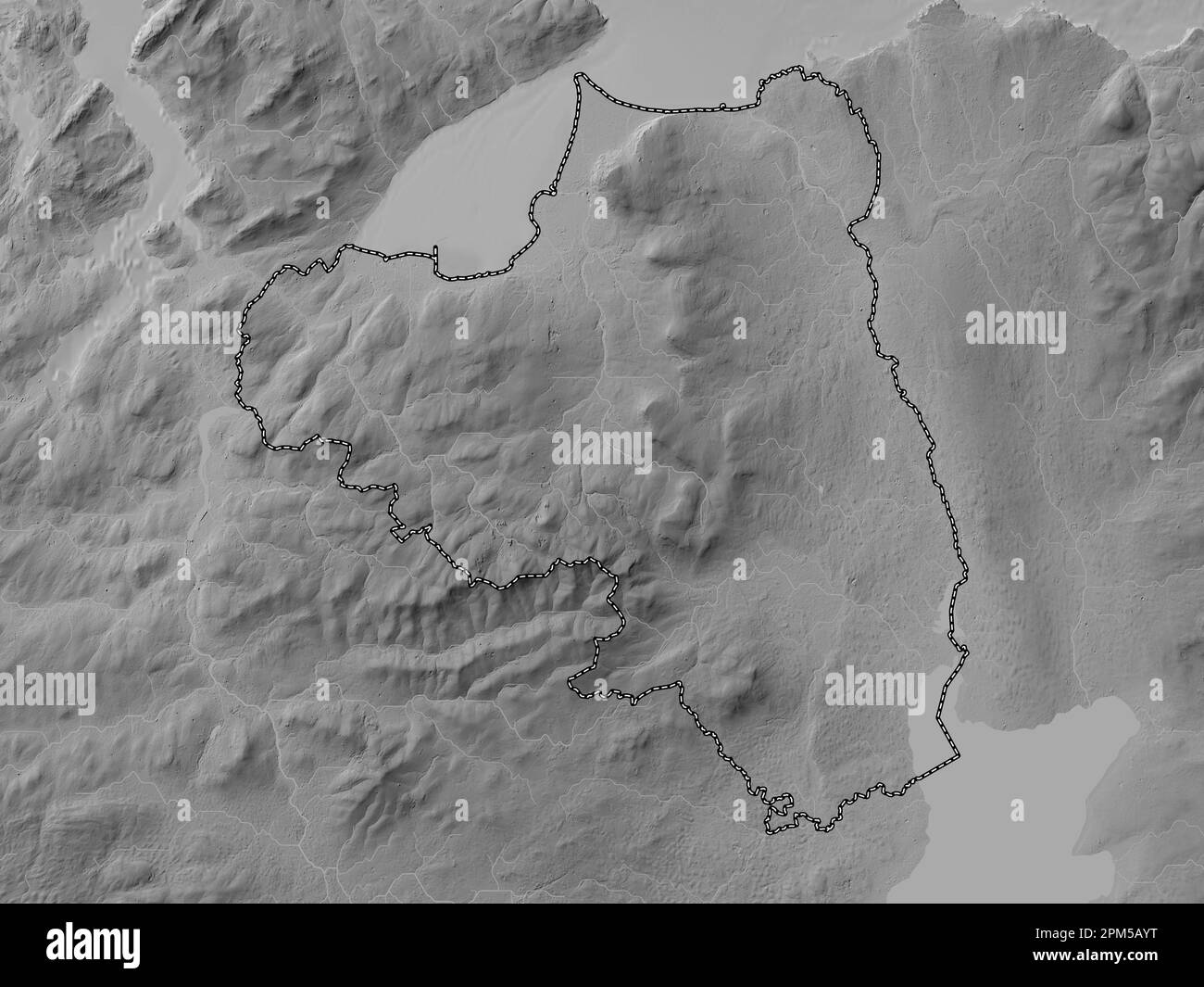Londonderry, region of Northern Ireland. Grayscale elevation map with ...